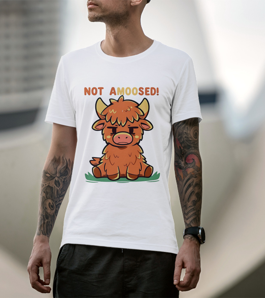 Not Amoosed Cute Grumpy Highland Cow Pun T-Shirt
