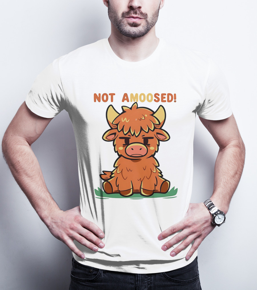 Not Amoosed Cute Grumpy Highland Cow Pun T-Shirt