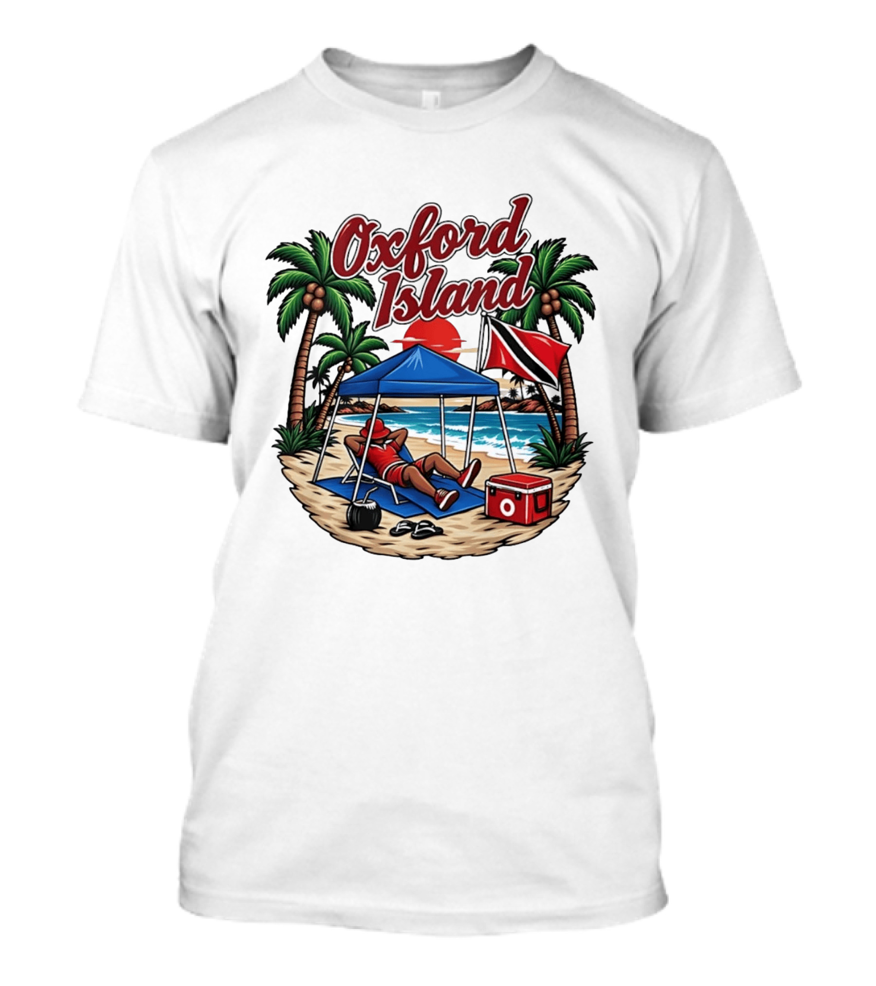 Oxford Island Beach Relaxation Trinidad Flag Palm Trees T-Shirt