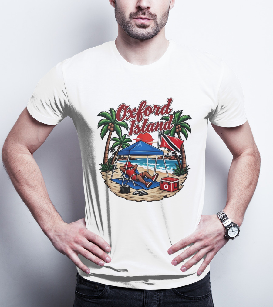 Oxford Island Beach Relaxation Trinidad Flag Palm Trees T-Shirt