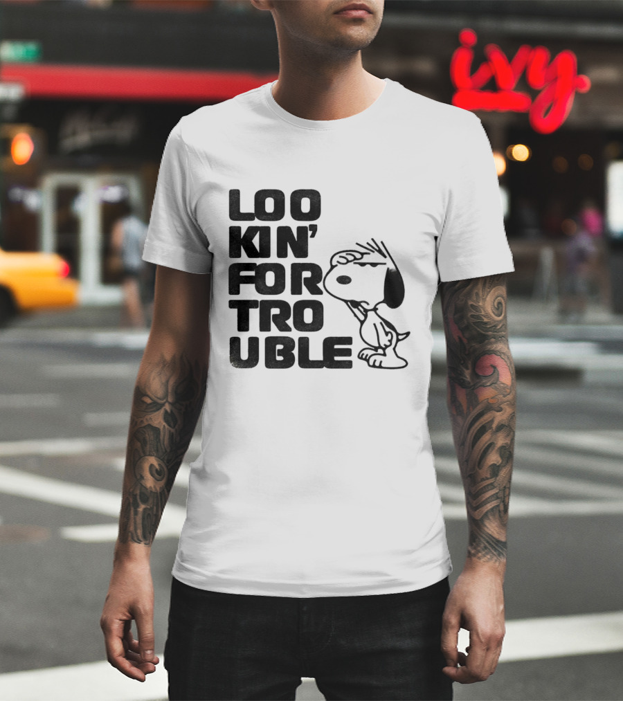 Peanuts Snoopy Lookin' For Trouble Hand Over Eye Distressed T-Shirt