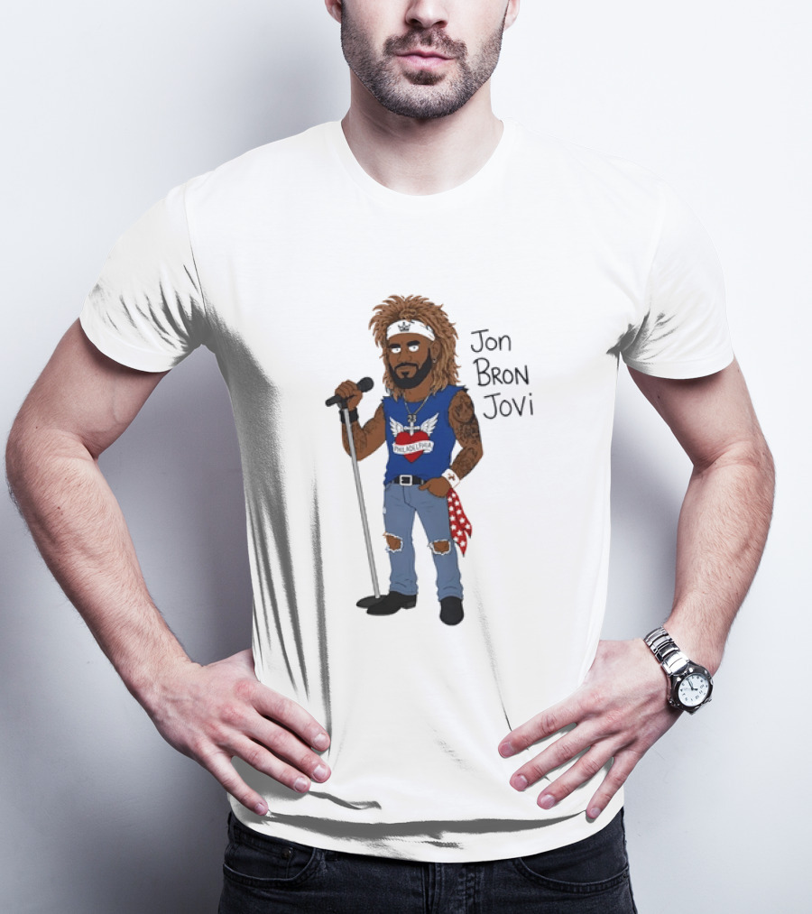 Philadelphia Jon Bron Jovi Cartoon Caricature Rockstar Holding Microphone Bandana Tattoo T-Shirt