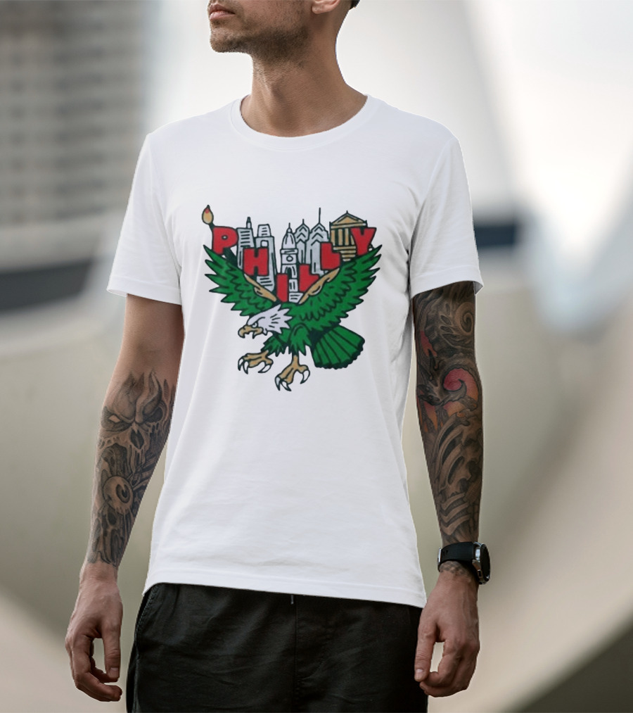 Philly Eagles City Of Brotherly Love Skyline Green Eagle T-Shirt