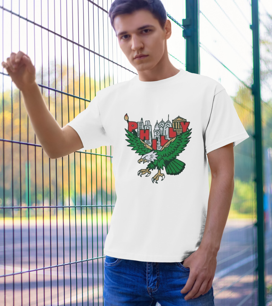 Philly Eagles City Of Brotherly Love Skyline Green Eagle T-Shirt