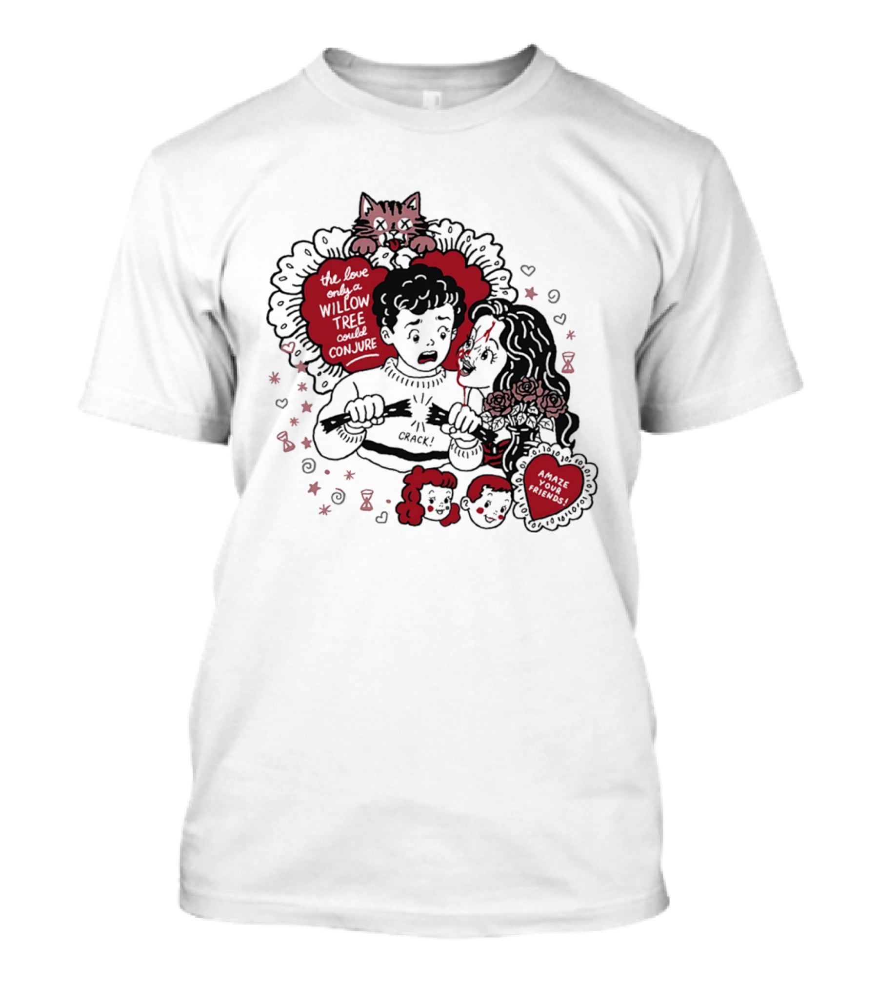 The Love Only A Willow Tree Could Conjure Crack Heartbreak Roses Cat T-Shirt