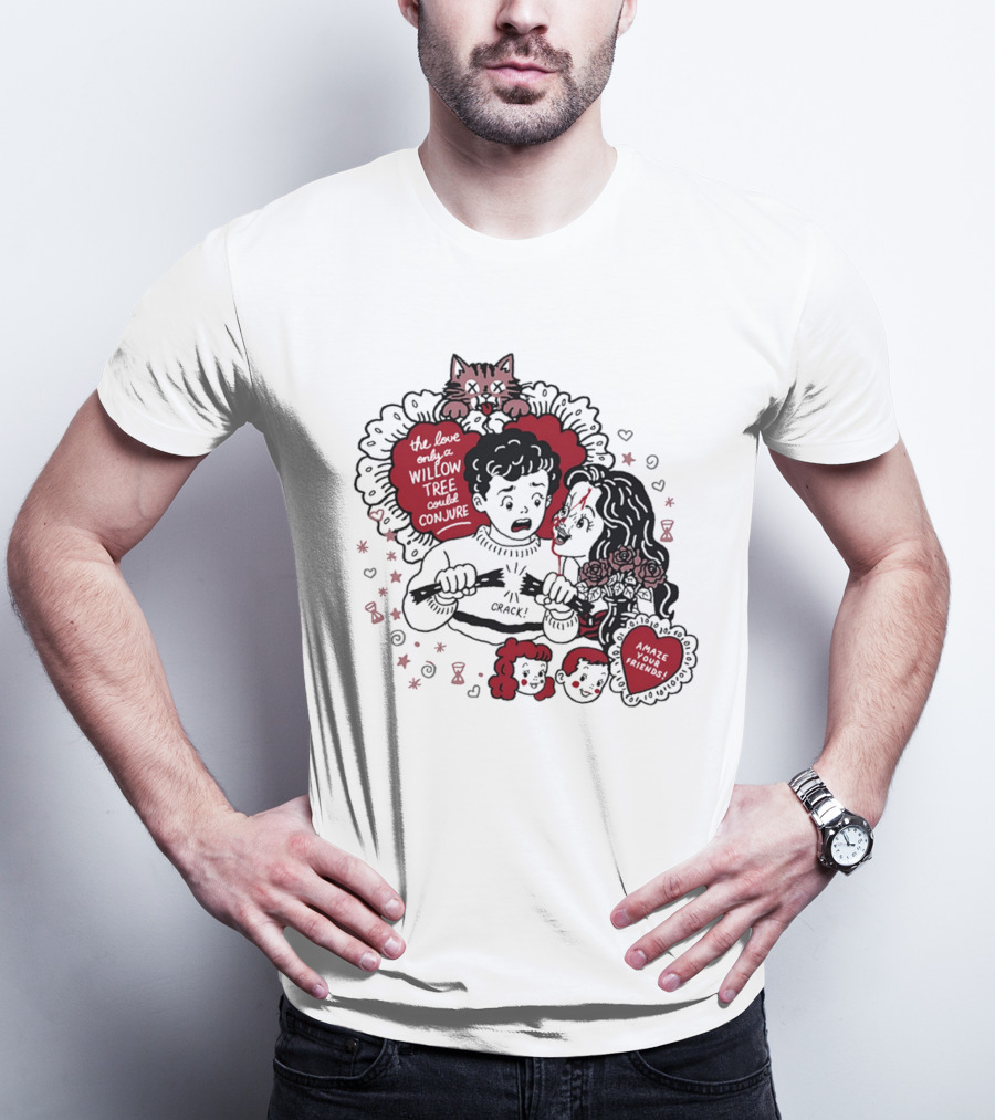 The Love Only A Willow Tree Could Conjure Crack Heartbreak Roses Cat T-Shirt