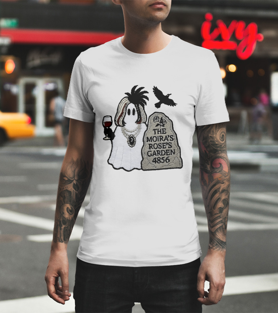 The Moira's Rose's Garden Ghost Wine Glass Tombstone Crow 4836 Wig T-Shirt