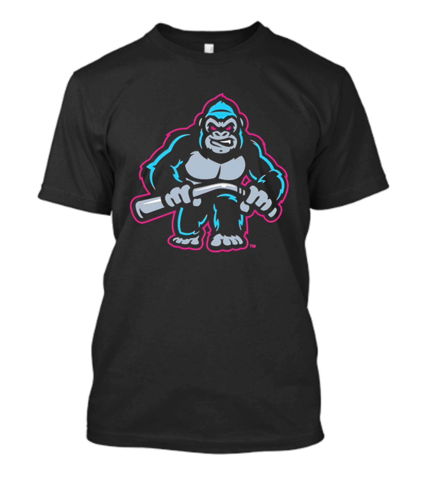 Aggressive Gorilla With Hockey Stick Neon T-Shirt
