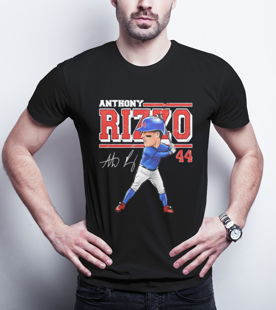 Anthony Rizzo 44 Baseball Player Caricature Batting Stance Distressed Signature T-Shirt