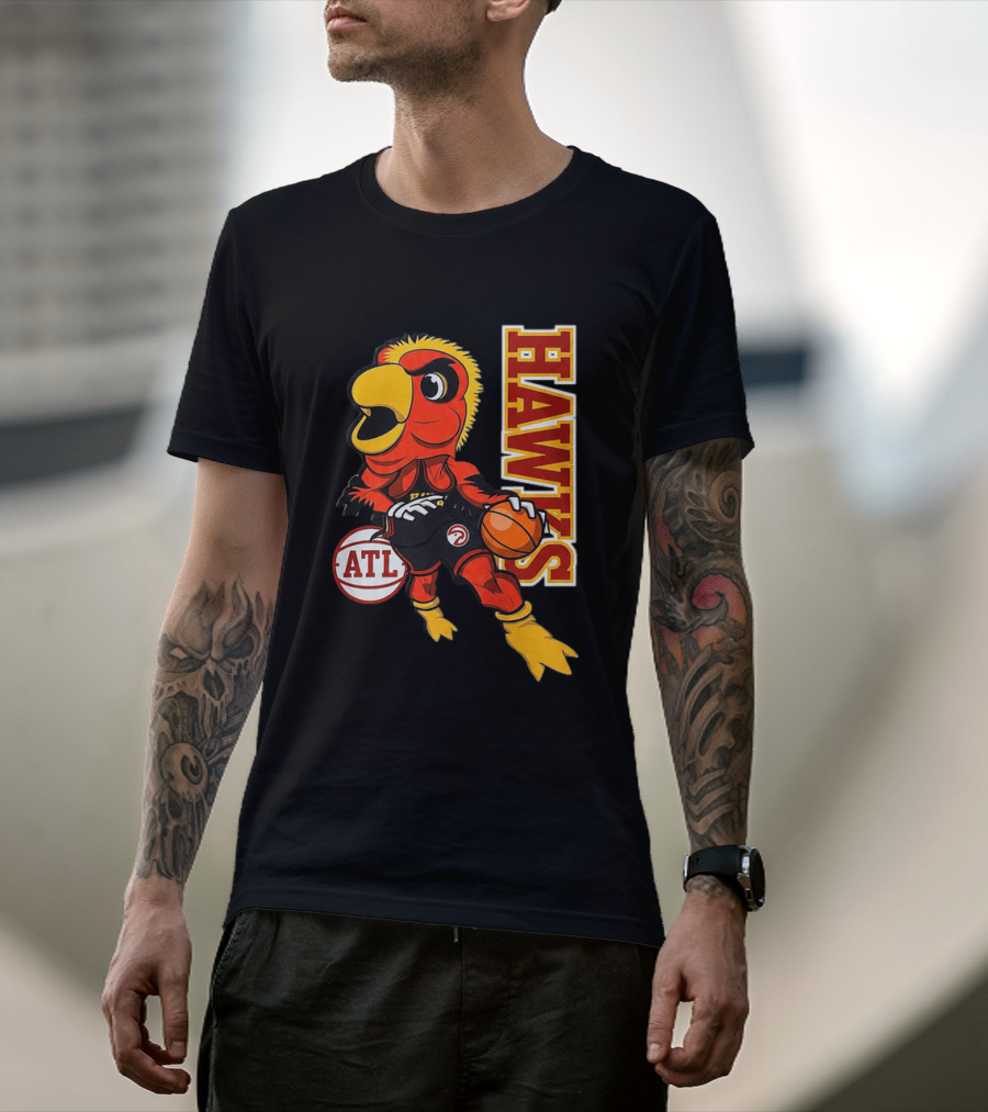 Hawks Bird Holding Basketball With ATL T-Shirt