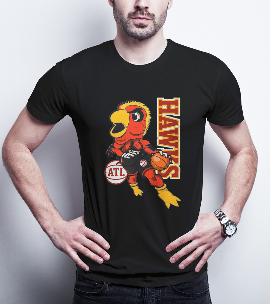 Hawks Bird Holding Basketball With ATL T-Shirt