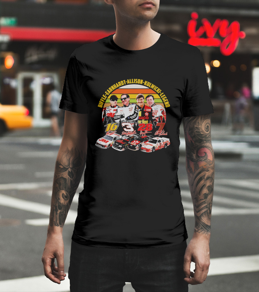 Biffle Earnhardt Allison Kulwicki NASCAR Legends 3M Valvoline Hooters Racing Cars T-Shirt