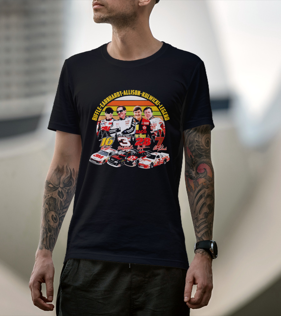 Biffle Earnhardt Allison Kulwicki NASCAR Legends 3M Valvoline Hooters Racing Cars T-Shirt