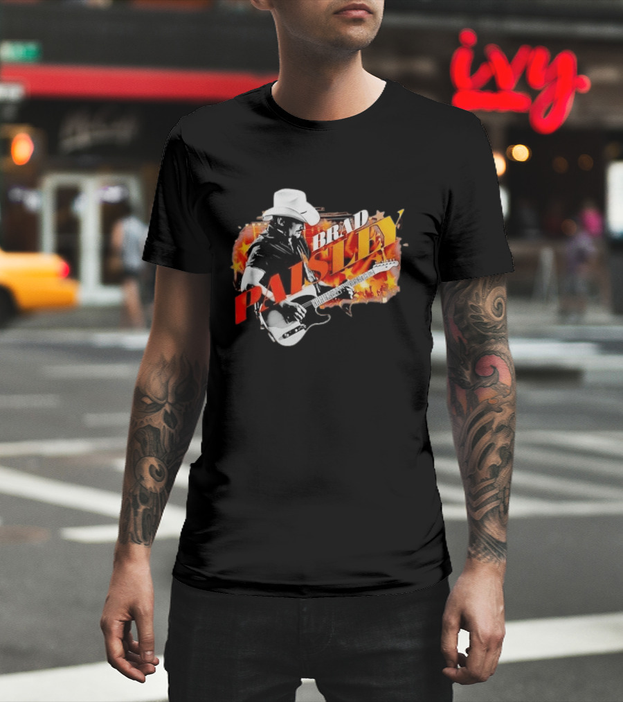 Brad Paisley Cowboy Hat Electric Guitar Musician Scene T-Shirt