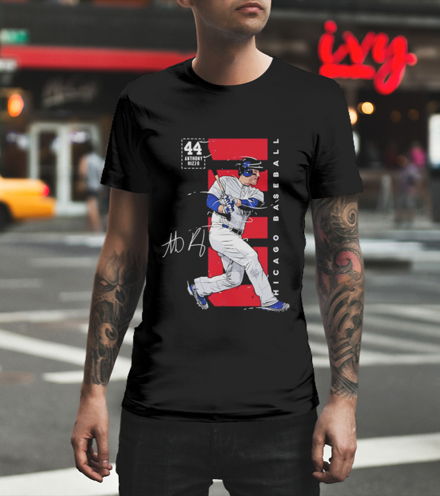 Chicago Baseball 44 Anthony Rizzo Swinging White And Red T-Shirt