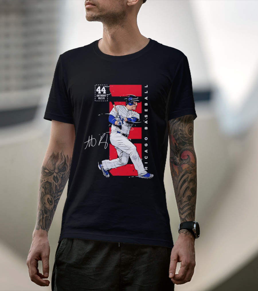 Chicago Baseball 44 Anthony Rizzo Swinging White And Red T-Shirt