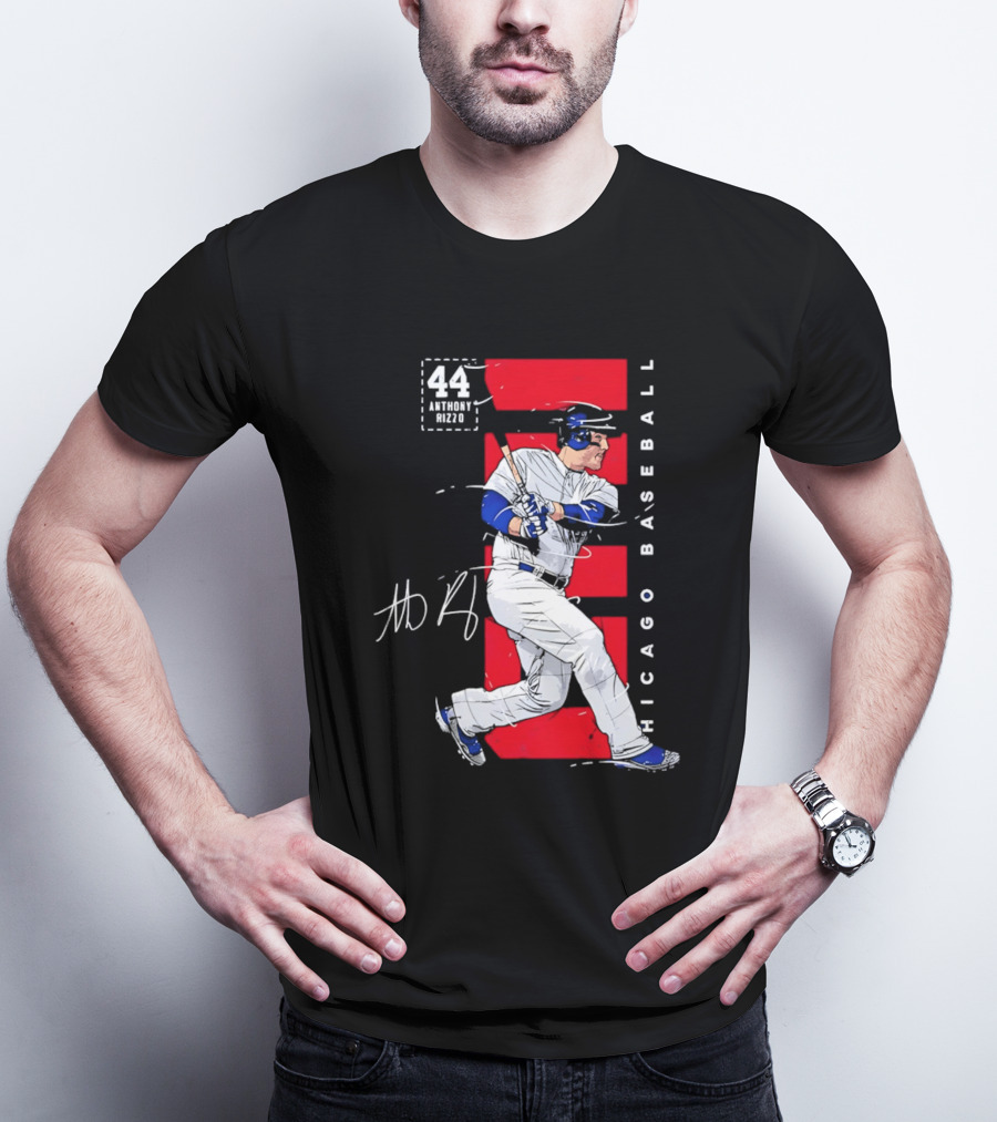Chicago Baseball 44 Anthony Rizzo Swinging White And Red T-Shirt