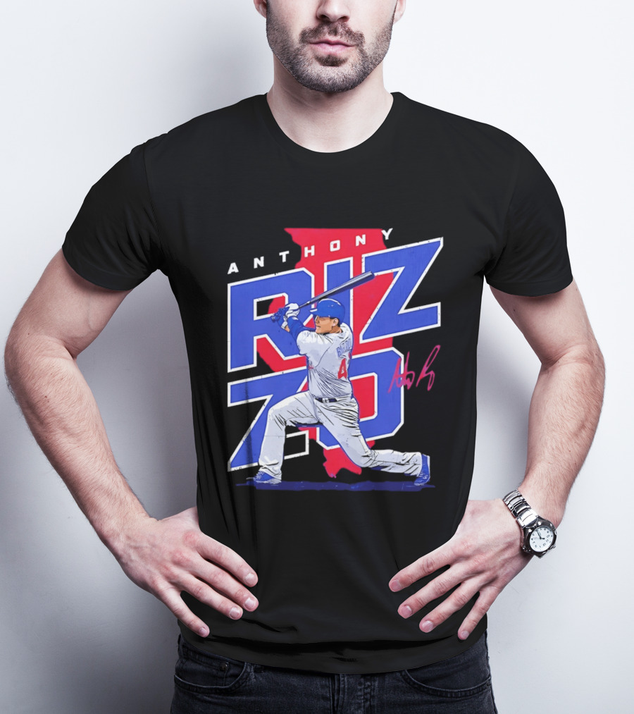 Anthony Rizzo 44 Chicago Cubs Batting Illinois Map T-Shirt