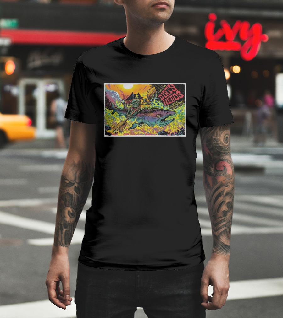 Dirty Heads Aug 13 2026 Skeleton Pirate Riding Fish White River Amphitheatre Auburn WA T-Shirt