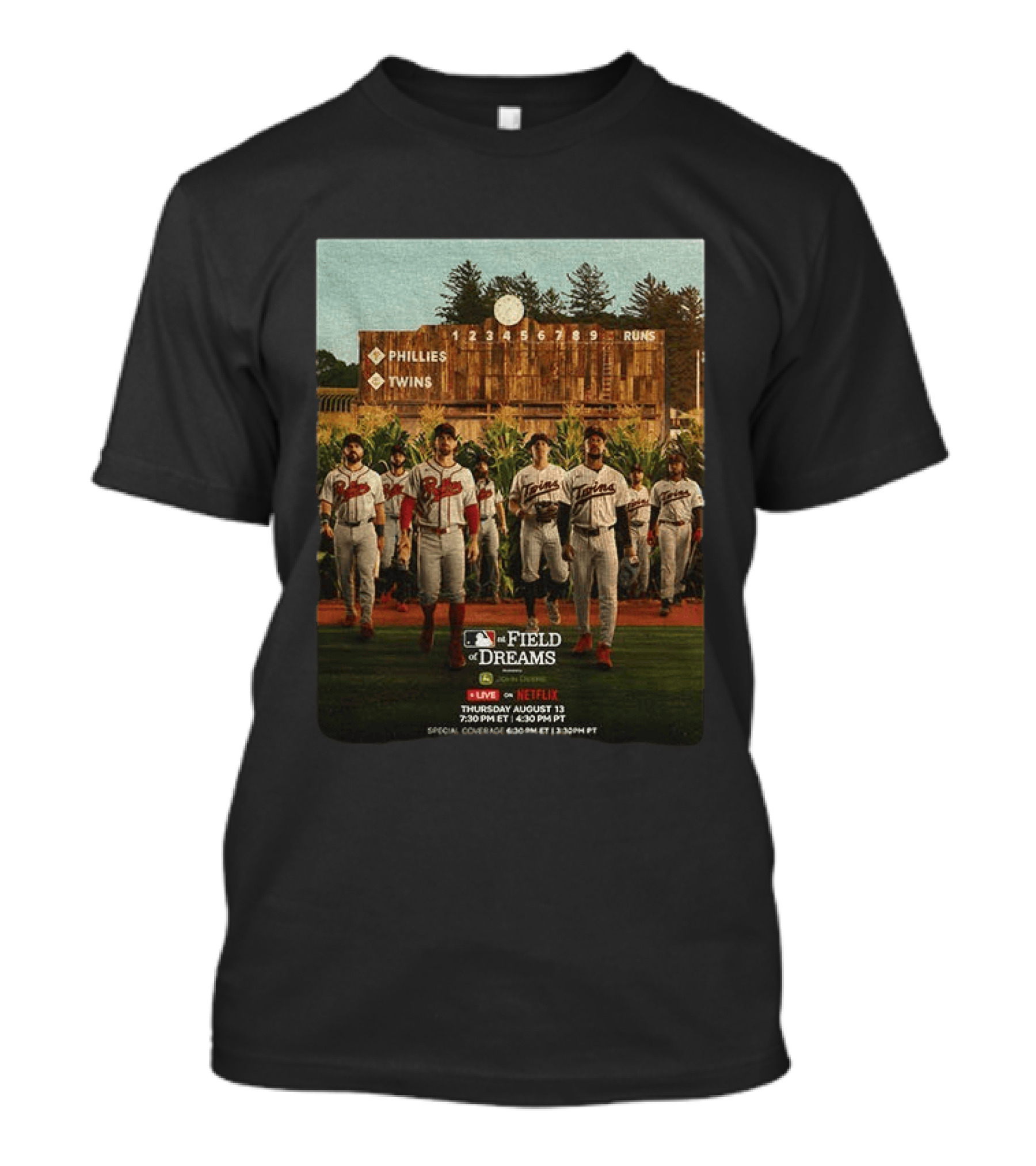 Phillies Vs Twins On Field Of Dreams Game Netflix Event August 13 Baseball Teams T-Shirt