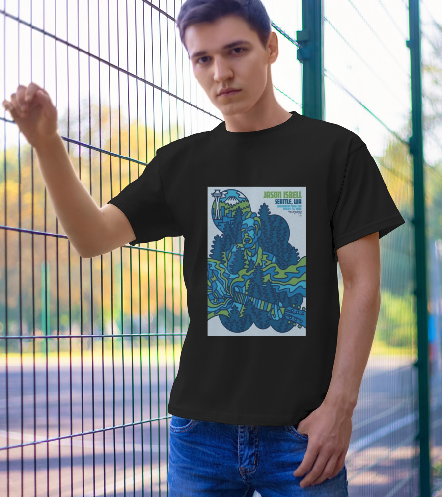 Jason Isbell Seattle WA Woodland Park Zoo August 13 2026 Concert With Space Needle And Mt Rainier T-Shirt