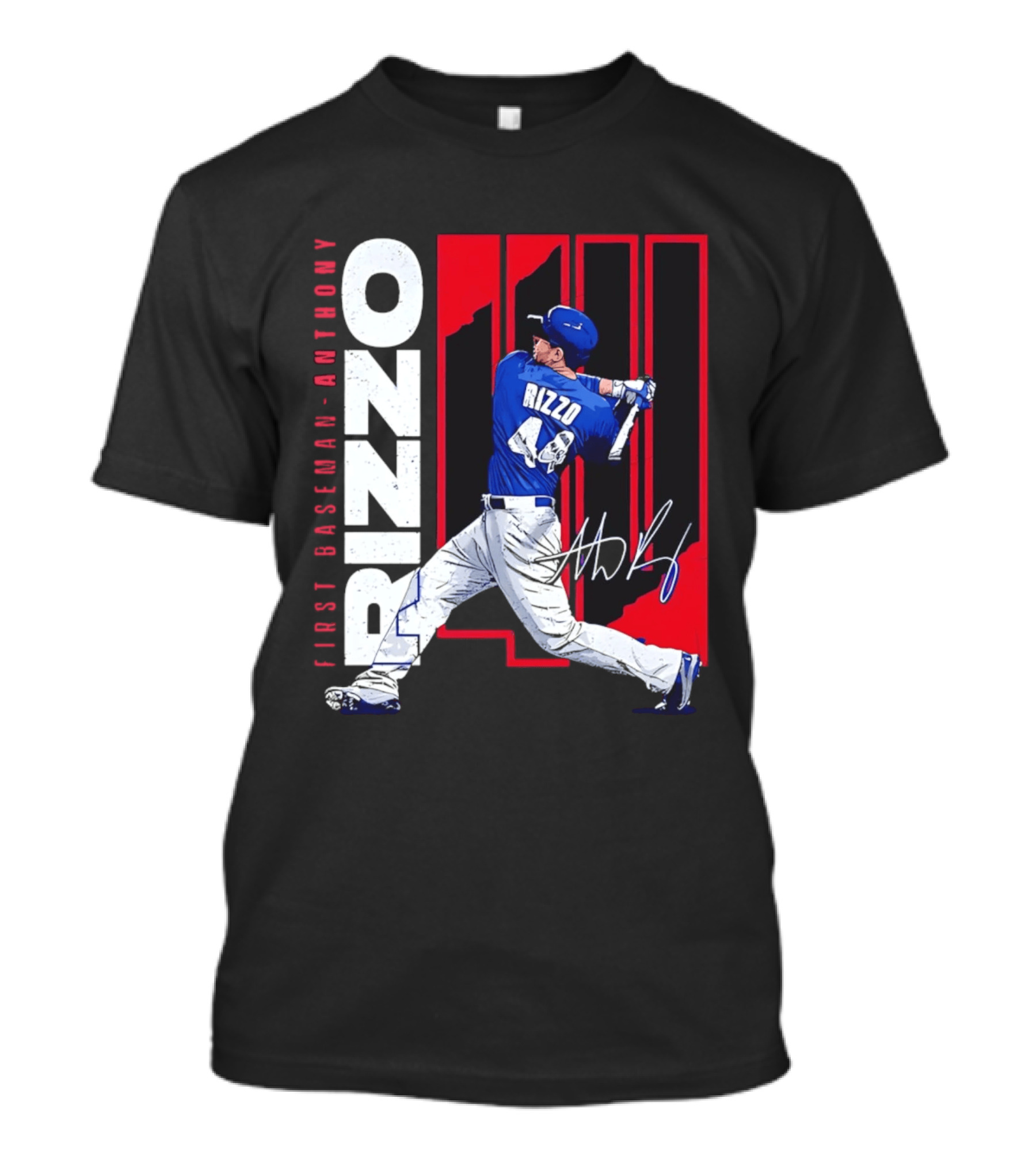 First Baseman Anthony Rizzo Swinging Action 44 Distressed T-Shirt