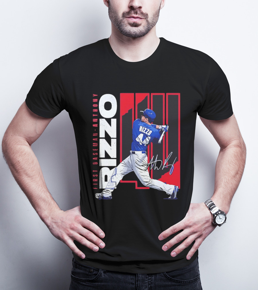 First Baseman Anthony Rizzo Swinging Action 44 Distressed T-Shirt