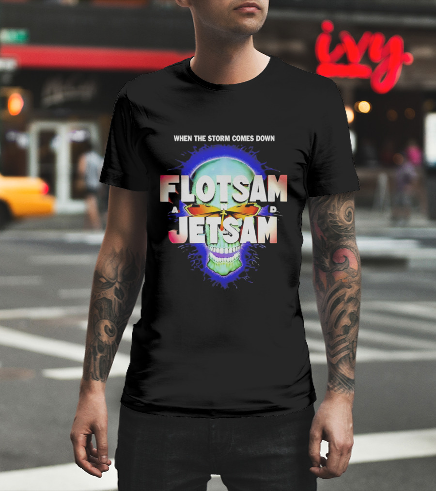 Flotsam And Jetsam When The Storm Comes Down Green Skull Blue Aura T-Shirt