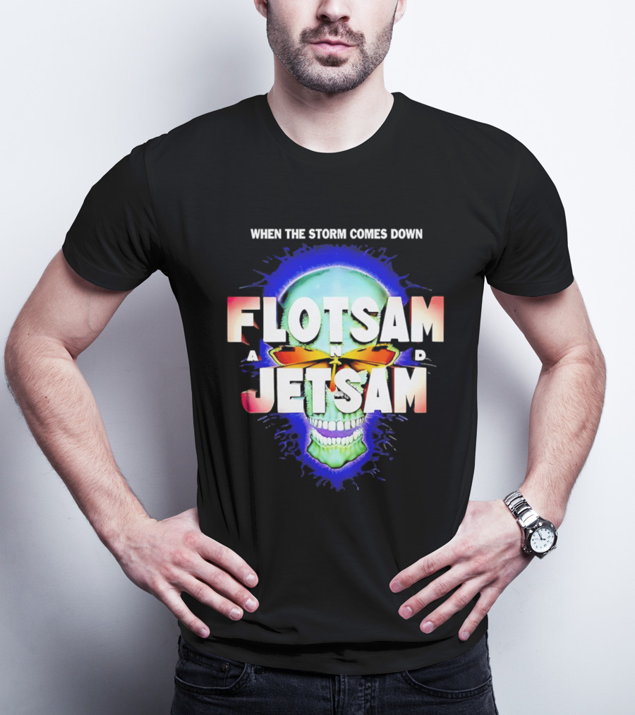 Flotsam And Jetsam When The Storm Comes Down Green Skull Blue Aura T-Shirt
