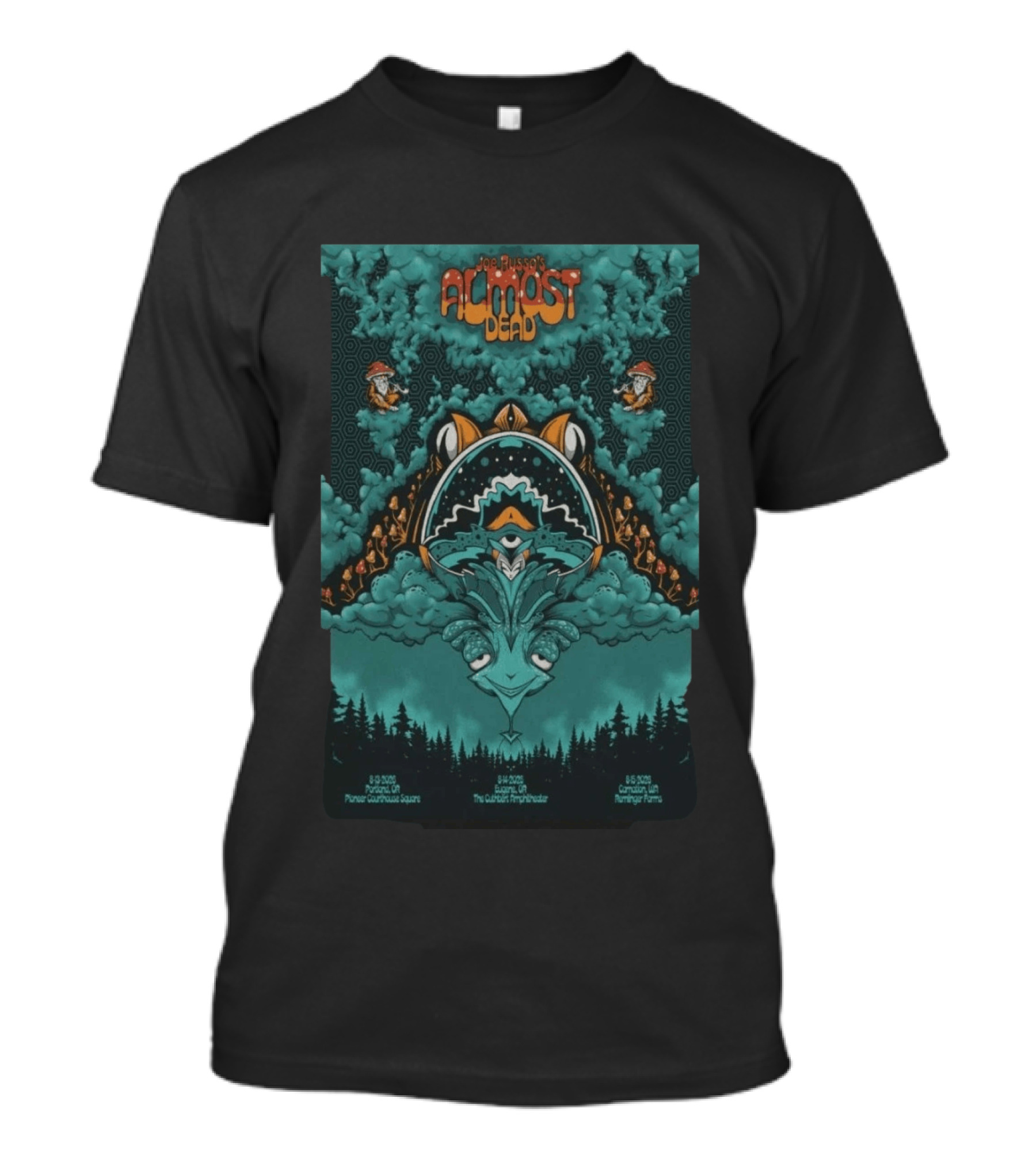 Joe Russo's Almost Dead Tour 2026 Portland Pioneer Courthouse Square Eugene Cuthbert Amphitheater Carnation Remlinger Farms Psychedelic T-Shirt