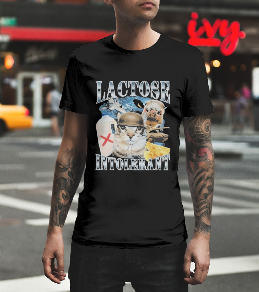Lactose Intolerant Cat Cheese Cow Milk Jug T-Shirt