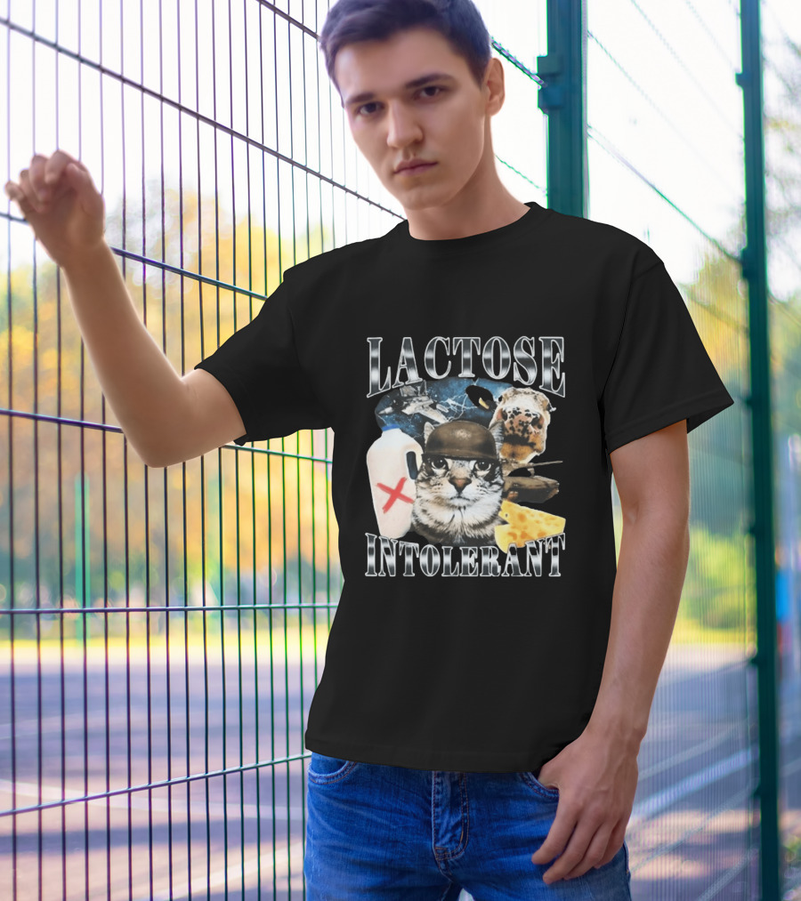 Lactose Tolerant Funny Cat Cheese Milk Jug Helmet Dog Spaceship T-Shirt