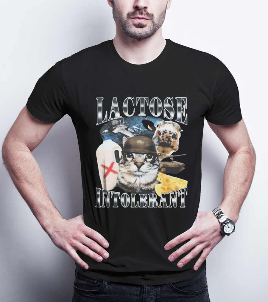 Lactose Tolerant Funny Cat Cheese Milk Jug Helmet Dog Spaceship T-Shirt