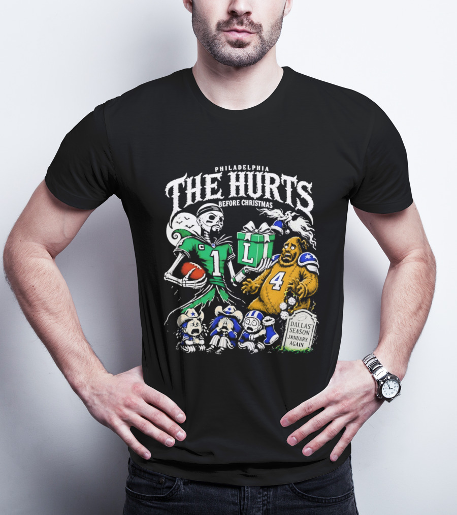 Philadelphia Eagles The Hurts Before Christmas Jalen Hurts Dallas Season Again Tombstone T-Shirt