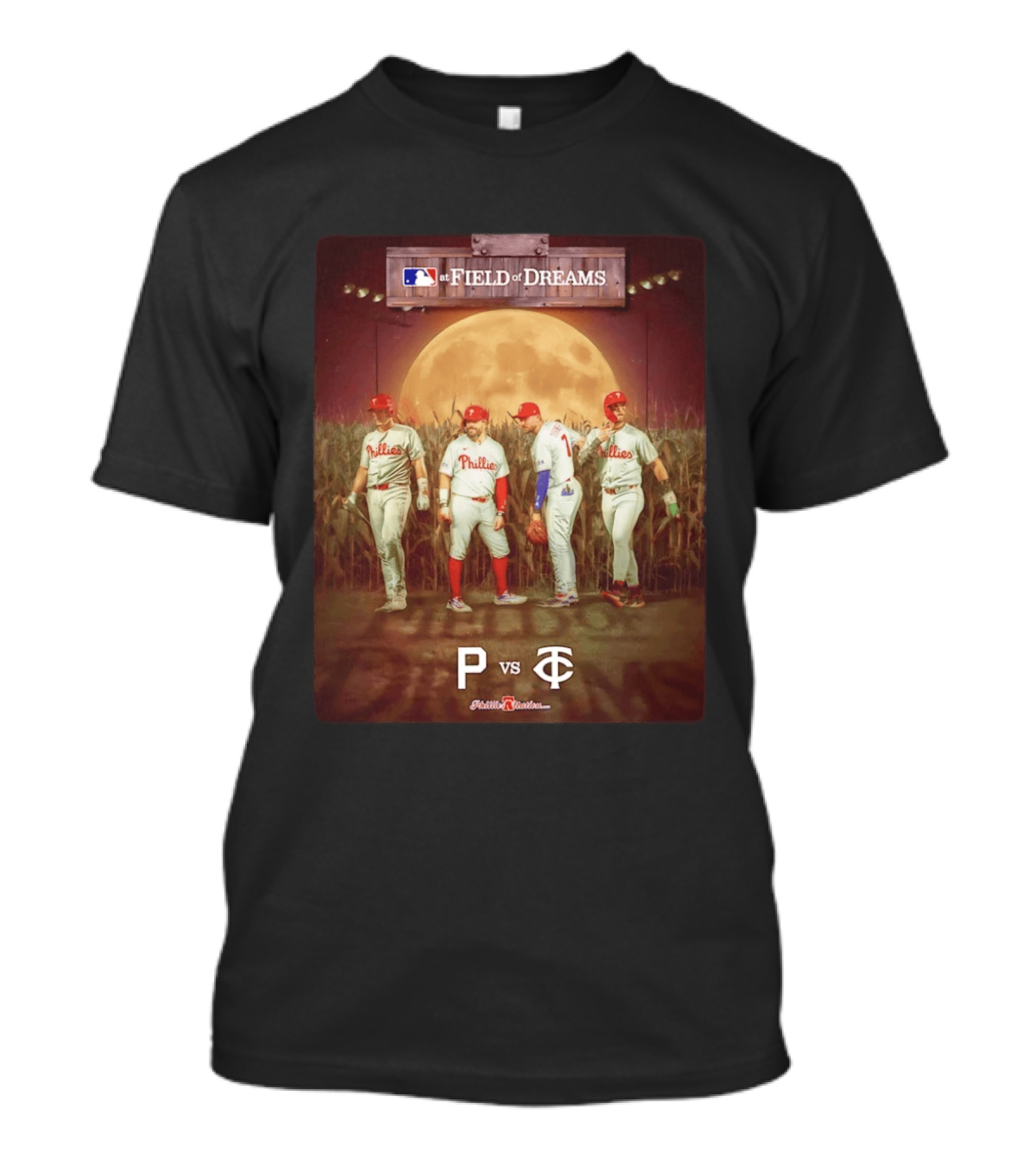 MLB At Field Of Dreams Philadelphia Phillies Vs Minnesota Twins 2026 Moonlit Cornfield Scene T-Shirt