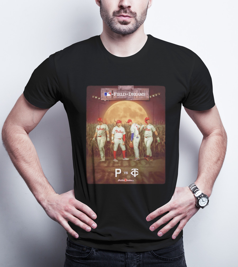 MLB At Field Of Dreams Philadelphia Phillies Vs Minnesota Twins 2026 Moonlit Cornfield Scene T-Shirt