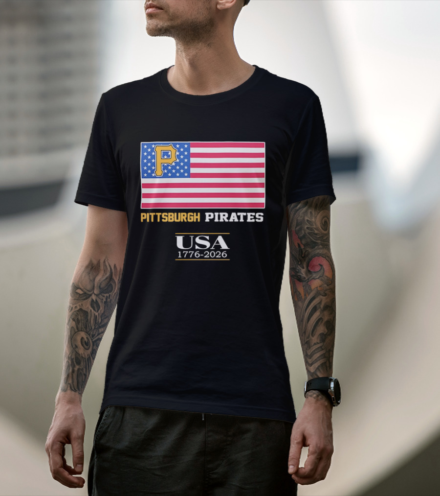 Pittsburgh Pirates American Flag USA 1776 2026 Yellow P T-Shirt