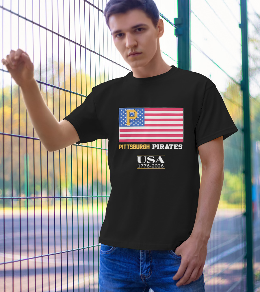 Pittsburgh Pirates American Flag USA 1776 2026 Yellow P T-Shirt