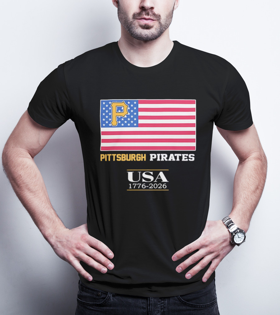 Pittsburgh Pirates American Flag USA 1776 2026 Yellow P T-Shirt