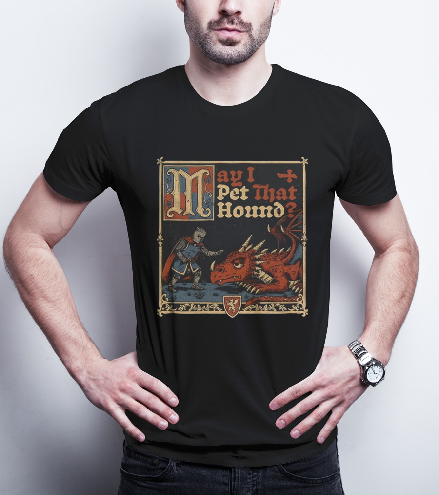 May I Pet That Hound Medieval Knight And Dragon Meme T-Shirt