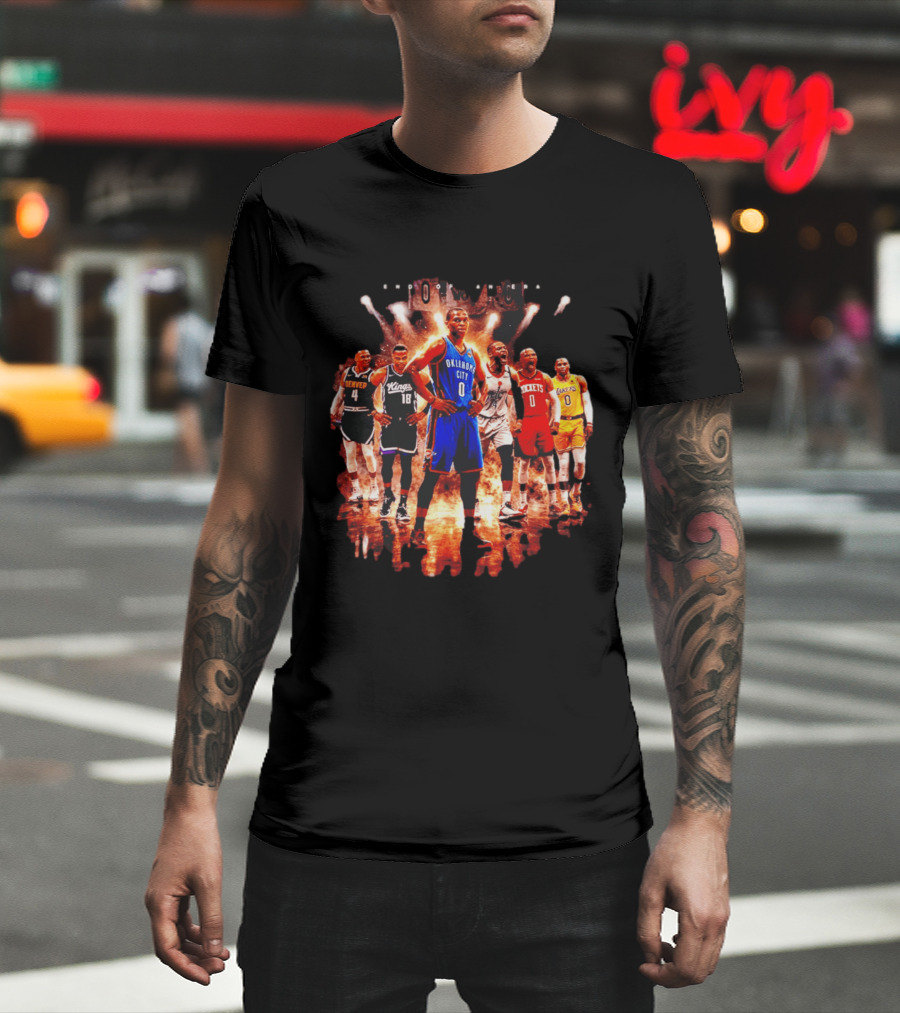 Russell Westbrook Oklahoma City NBA Career Retrospective With Team Jerseys T-Shirt
