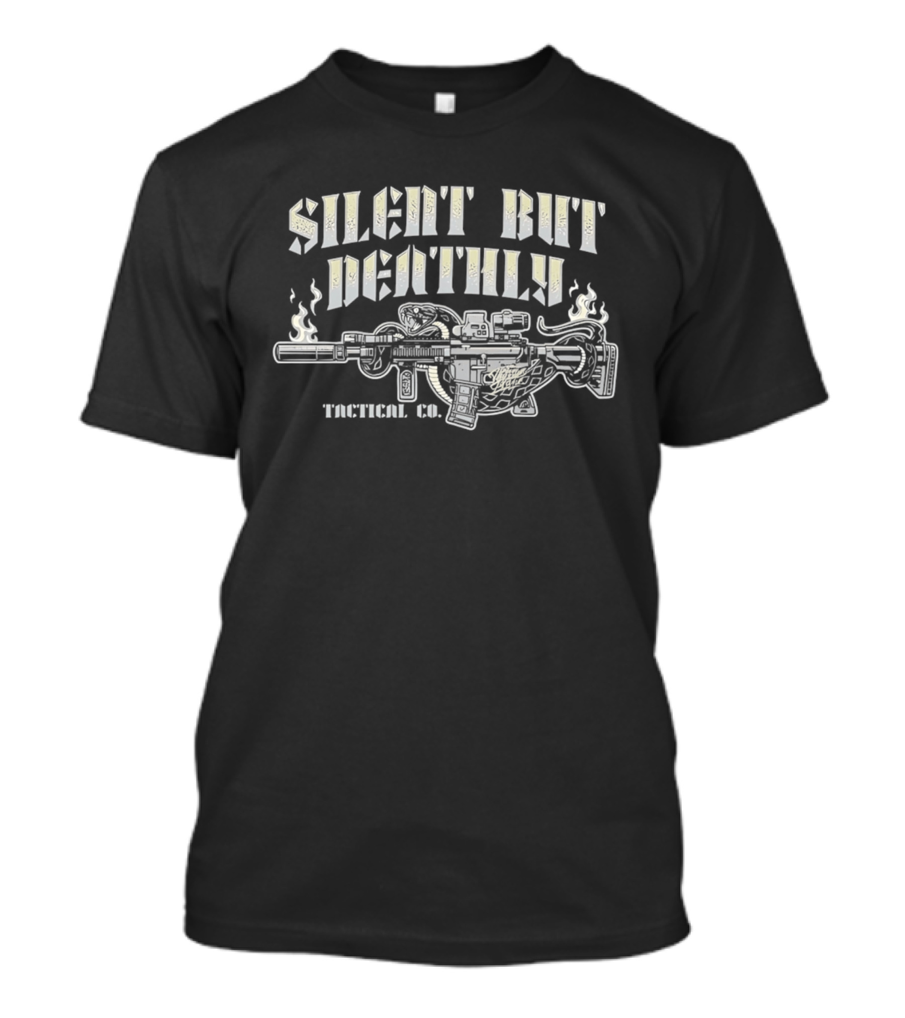Silent But Deathly Venomous Snake Wrapped Suppressed Rifle Smoke Tactical UX T-Shirt
