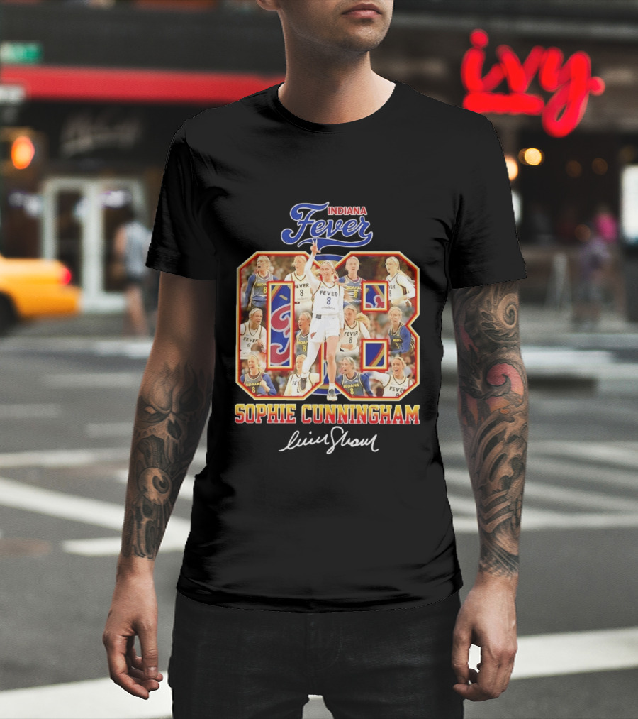 Indiana Fever Sophie Cunningham No 8 Collage WNBA T-Shirt