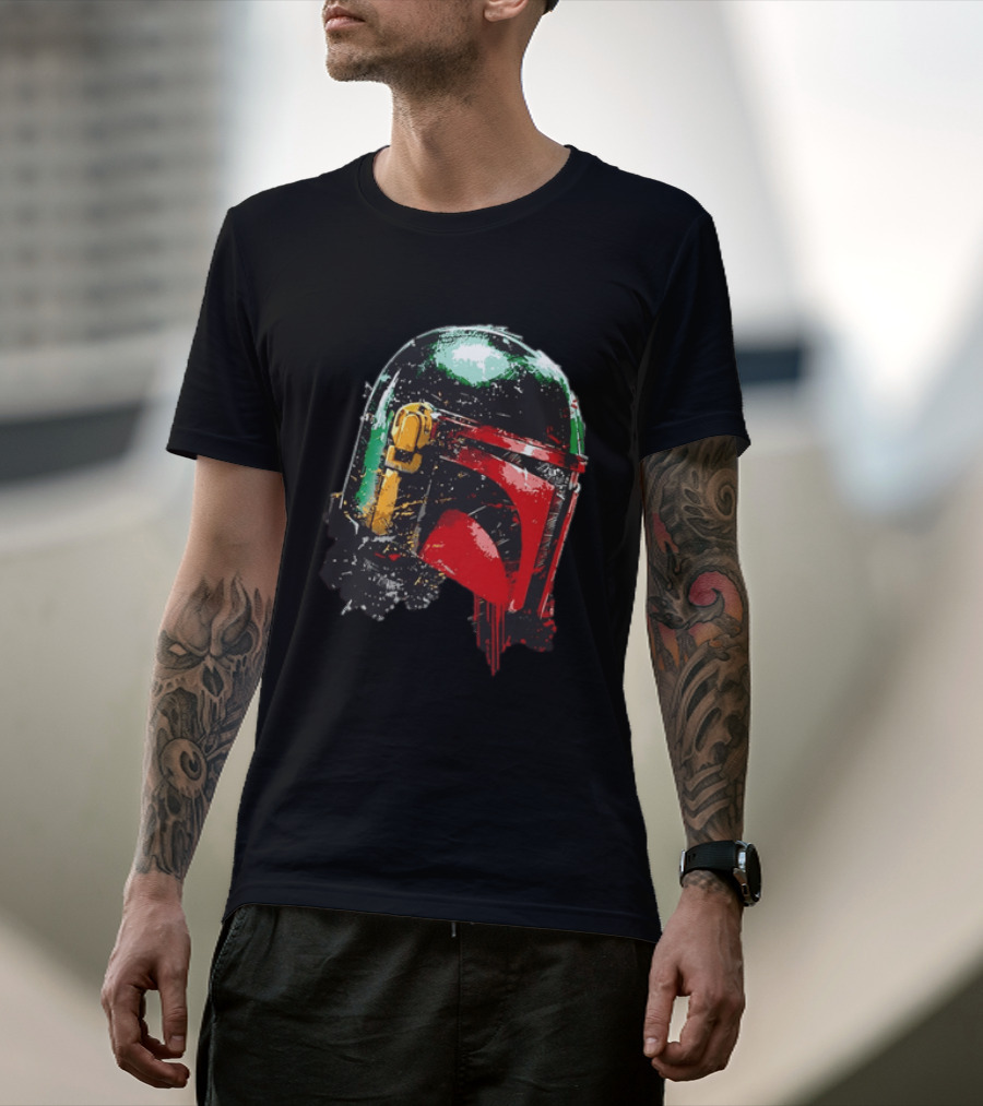 Star Wars Boba Fett Helmet Distressed Paint Splatter Drip T-Shirt
