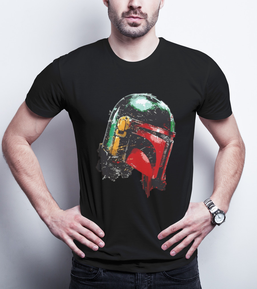 Star Wars Boba Fett Helmet Distressed Paint Splatter Drip T-Shirt