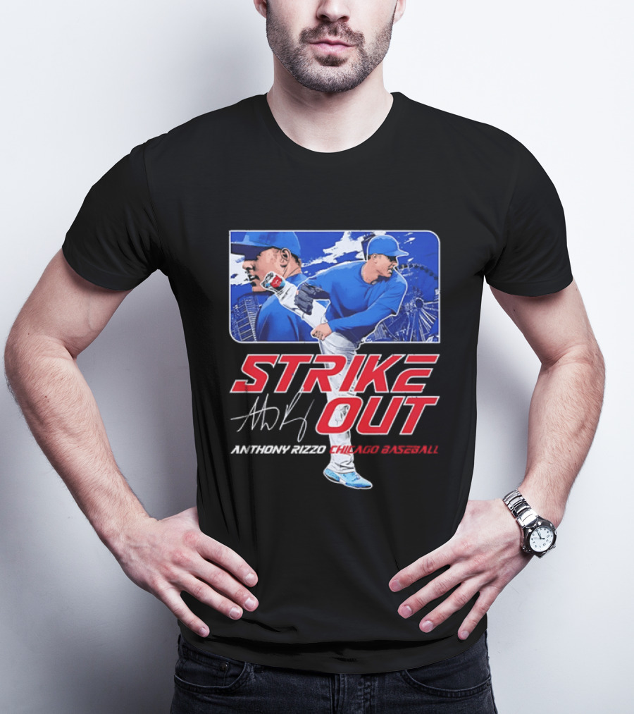 Strike Out Anthony Rizzo Chicago Baseball Pitcher Ferris Wheel Skyline T-Shirt