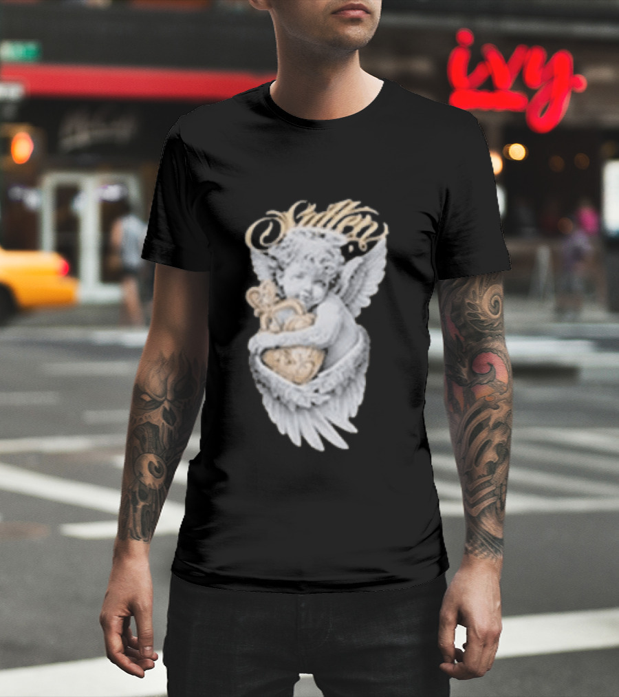 Sullen Heavenly Angel Embracing Heart T-Shirt