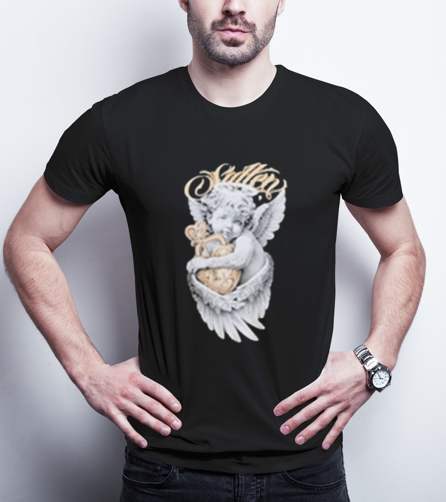 Sullen Heavenly Angel Embracing Heart T-Shirt