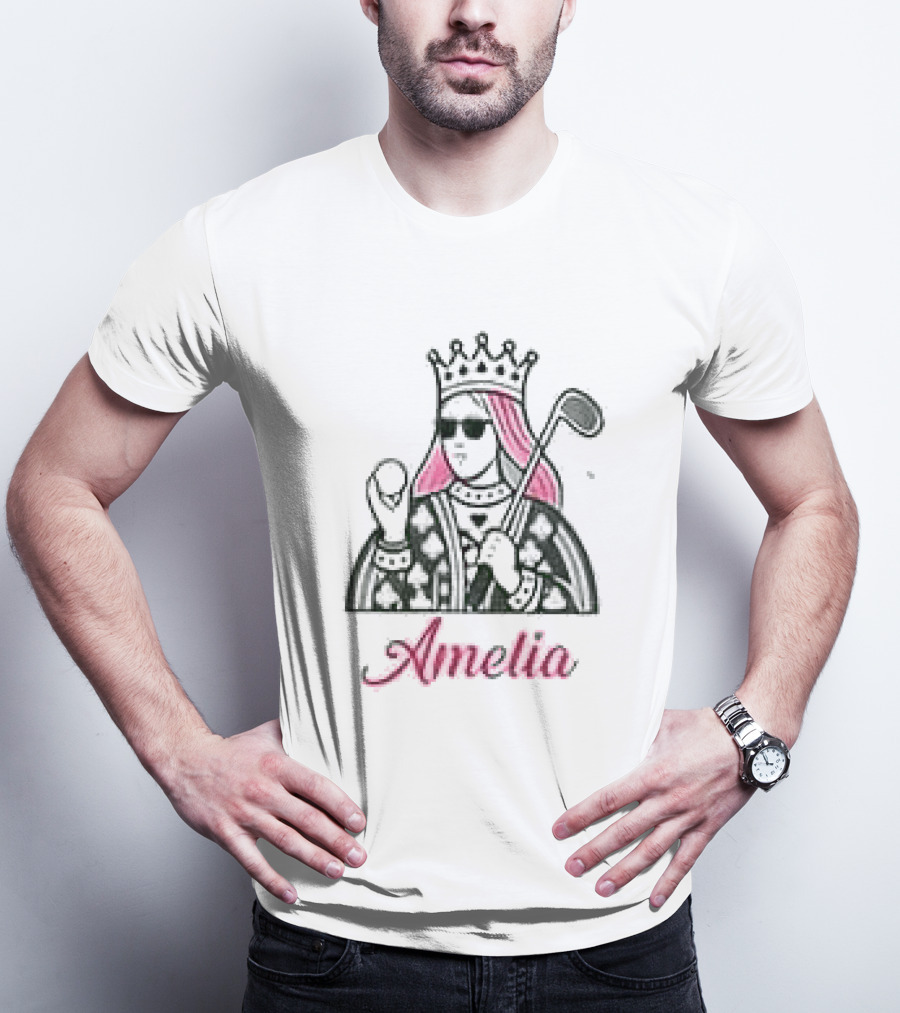 Amelia Queen Of Clubs Womens Golf With Pink Hair And Crown T-Shirt