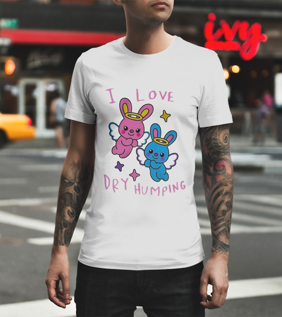 Angel Bunnies I Love Dry Humping Funny Cartoon Characters T-Shirt